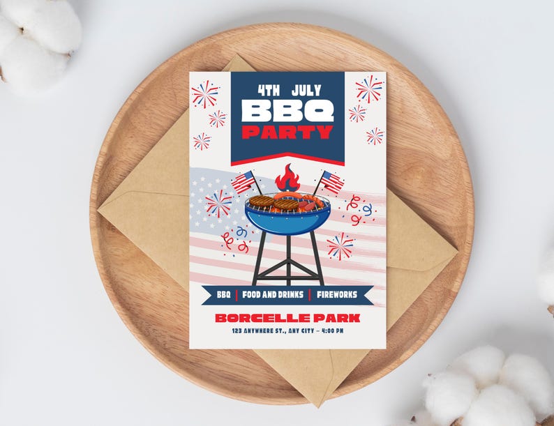 4th of July BBQ Party Invitation Template, Fourth of July Barbeque ...