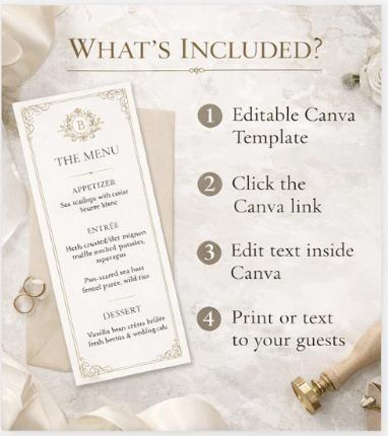 Elegant Old-money Wedding Menu Template - Etsy