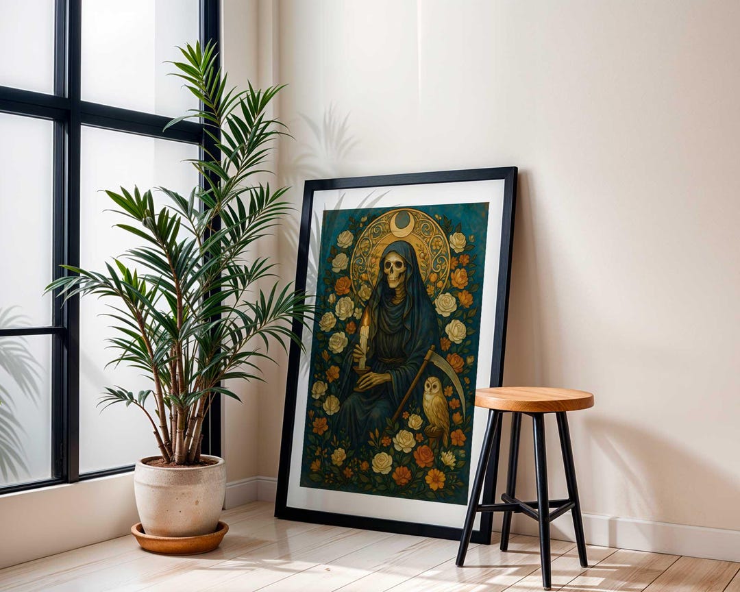 Gothic Skeleton Priestess Art Print – Dark Spiritual Candle Witch With ...