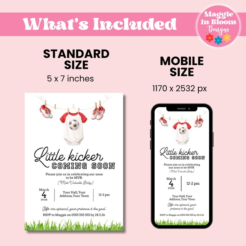 Little Kicker Coming Soon Baby Shower Invitation & E-vite | Editable ...