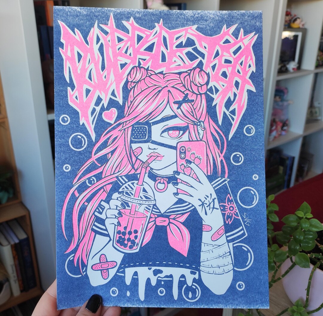 LIMITED EDITION Riso Print Sukeban Ramen Demon Japanese Otaku Katana ...