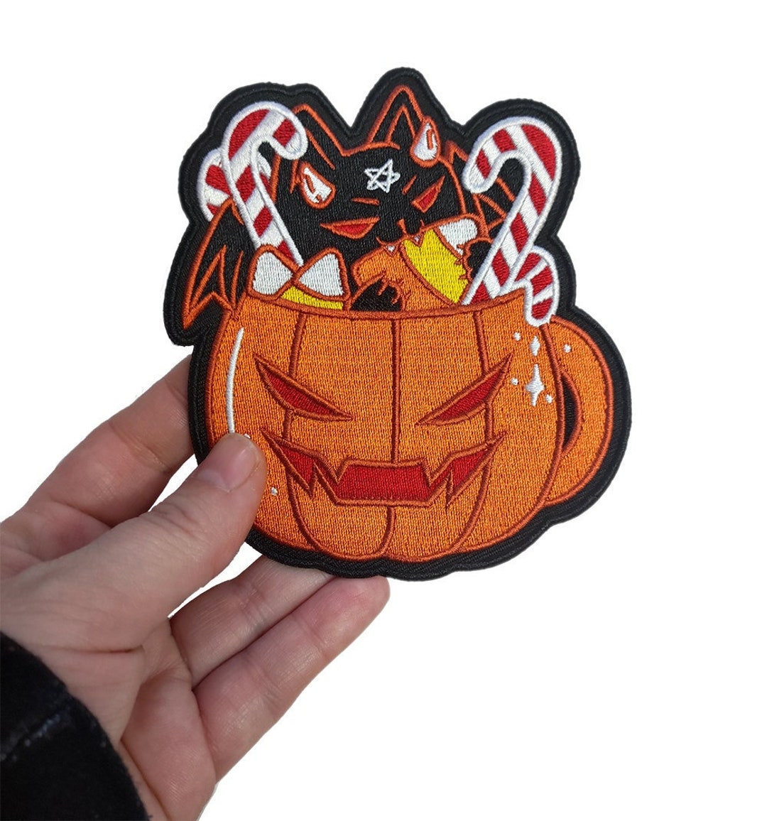 Pumpkin Spicy Halloween Grumpy Cat Skull Patch Embroidery Iron Patches ...