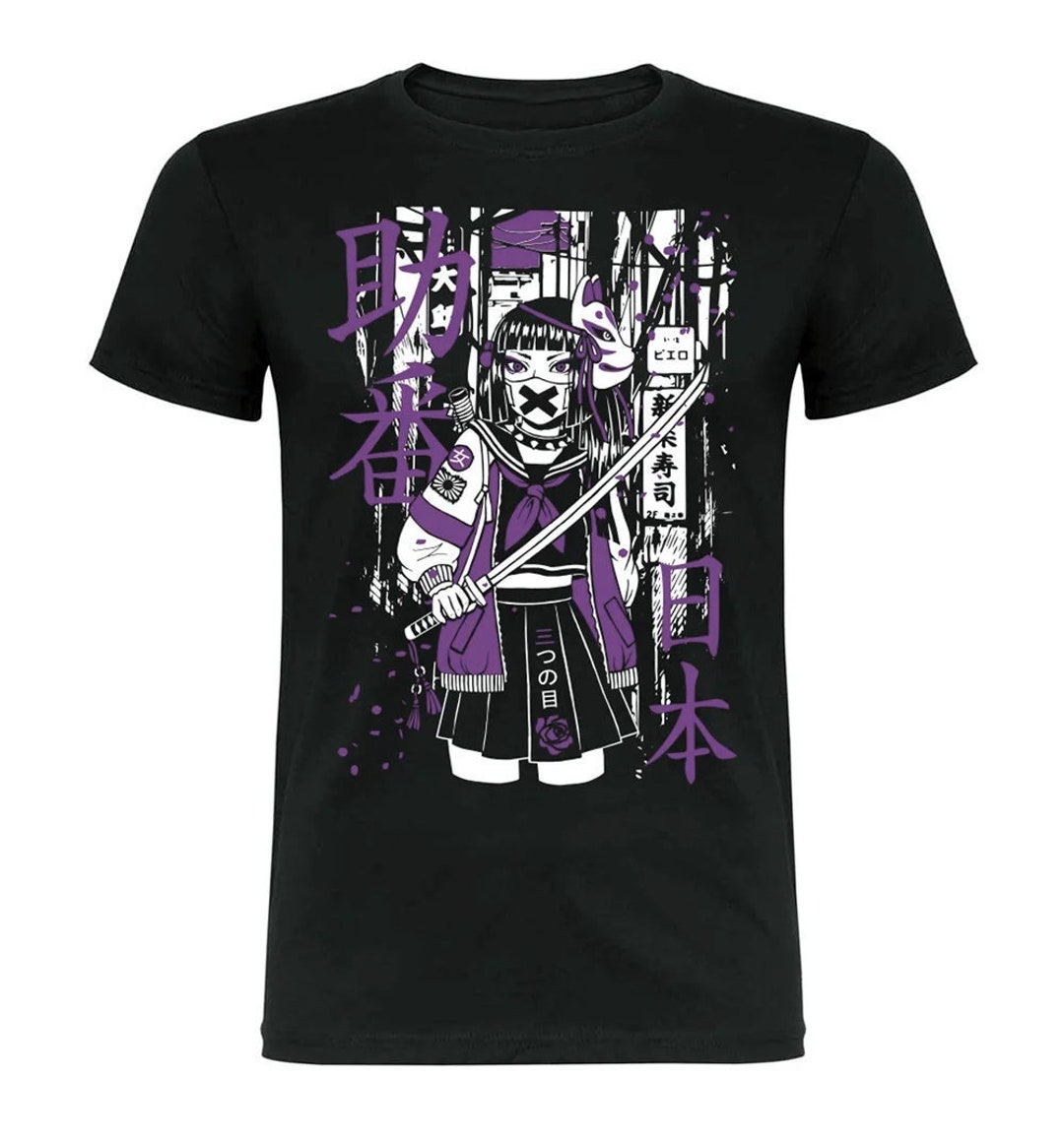 Japanese Schoolgirl Katana Sukeban T-shirt Black and Purple: 3eyes ...