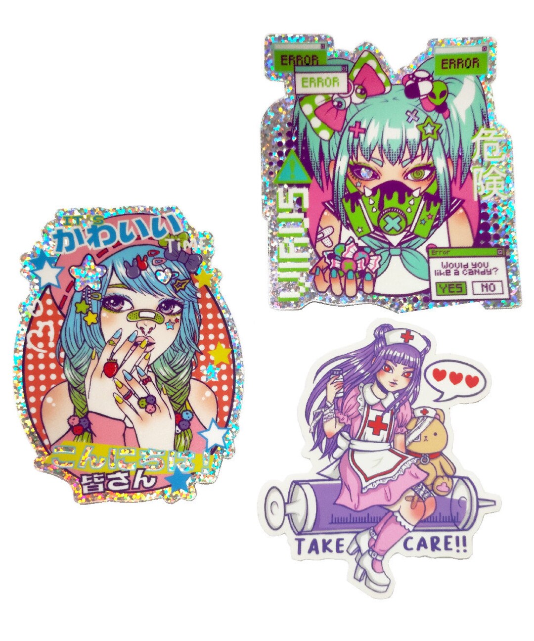 Set Cyber Japanese Goth Girl Harajuku 10 Cm Waterproof Glitter Colorful ...