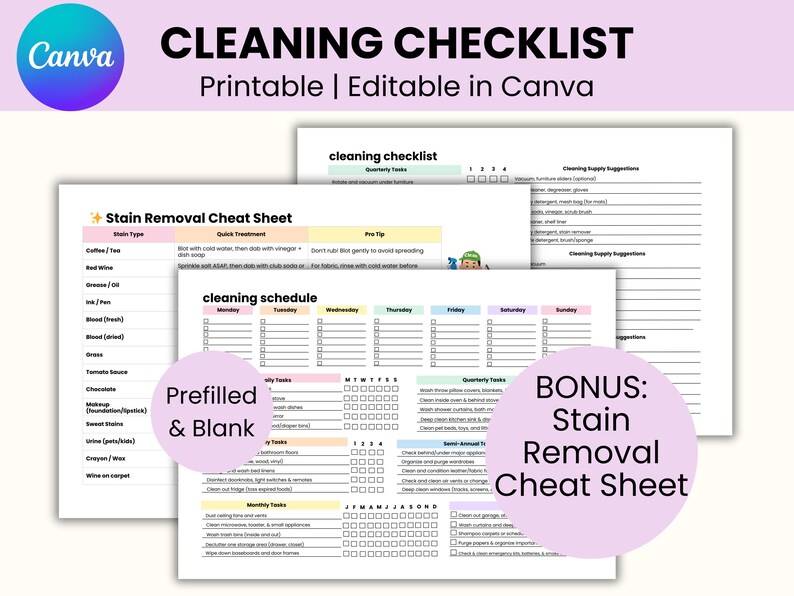 Editable Cleaning Schedule, Printable Weekly, Monthly & Annual Cleaning ...