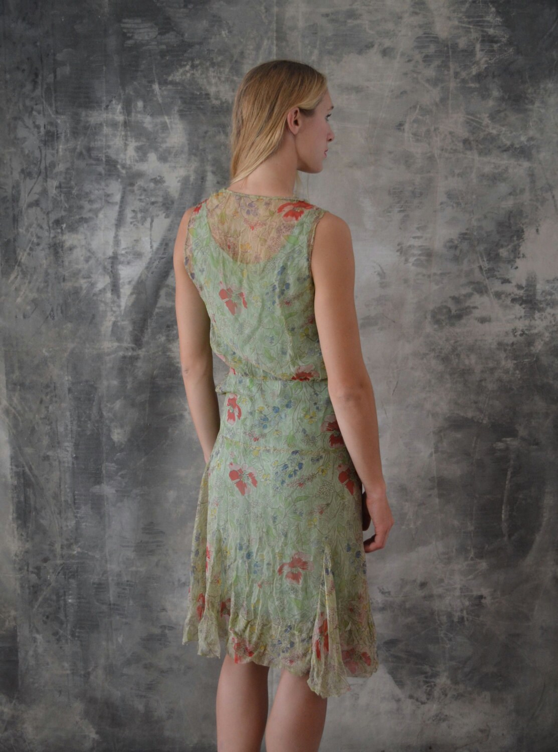 1920s Flapper Dress Pale Green Poppy Floral - Etsy