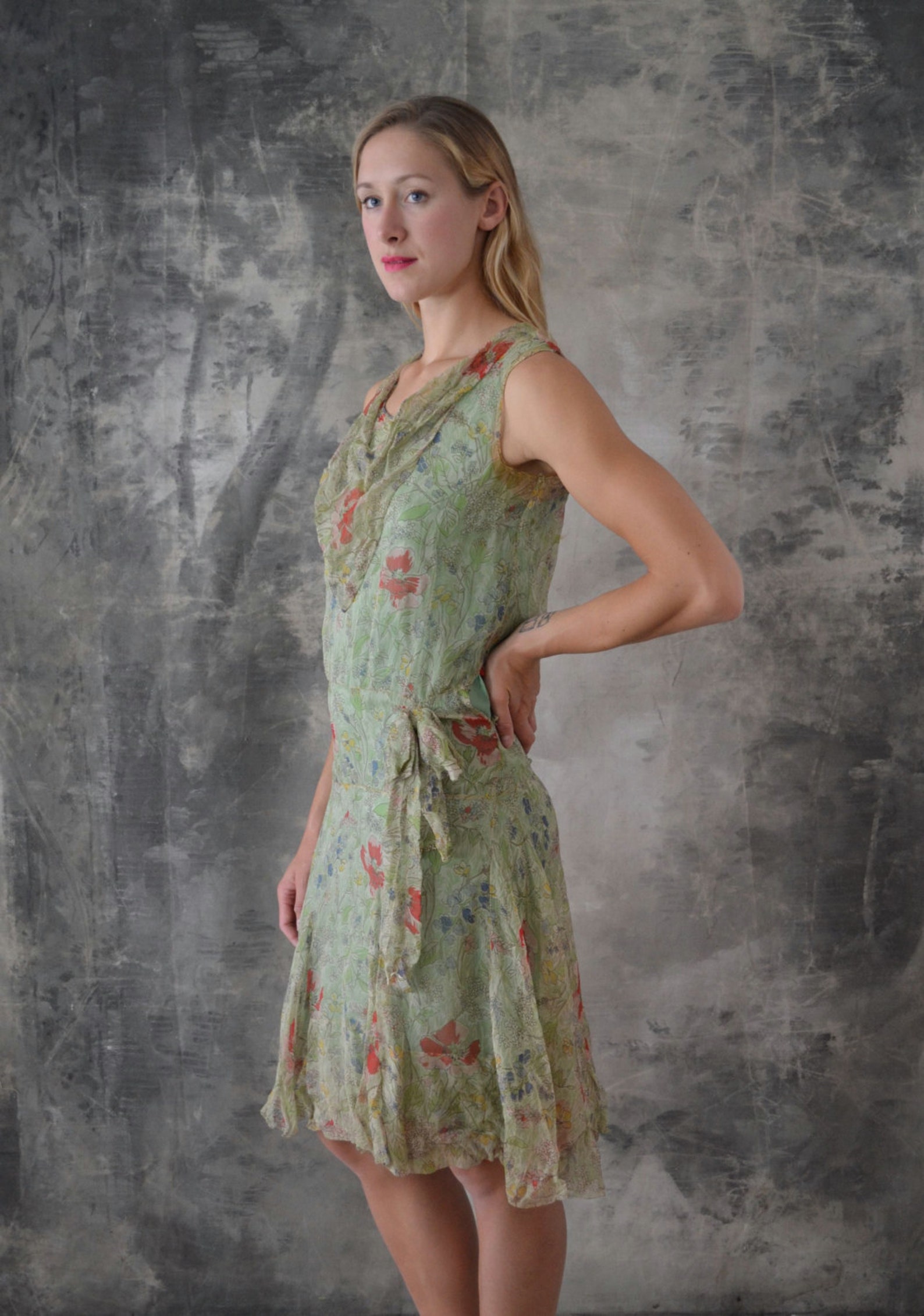 1920s Flapper Dress Pale Green Poppy Floral - Etsy