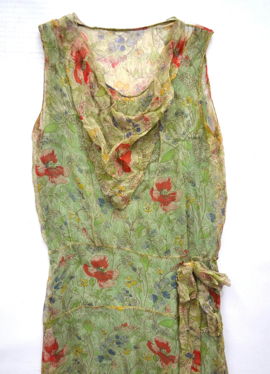 1920s Flapper Dress Pale Green Poppy Floral - Etsy