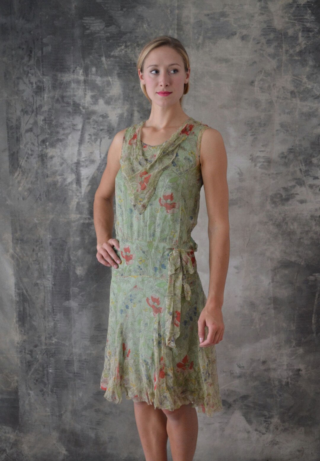 1920s Flapper Dress Pale Green Poppy Floral - Etsy