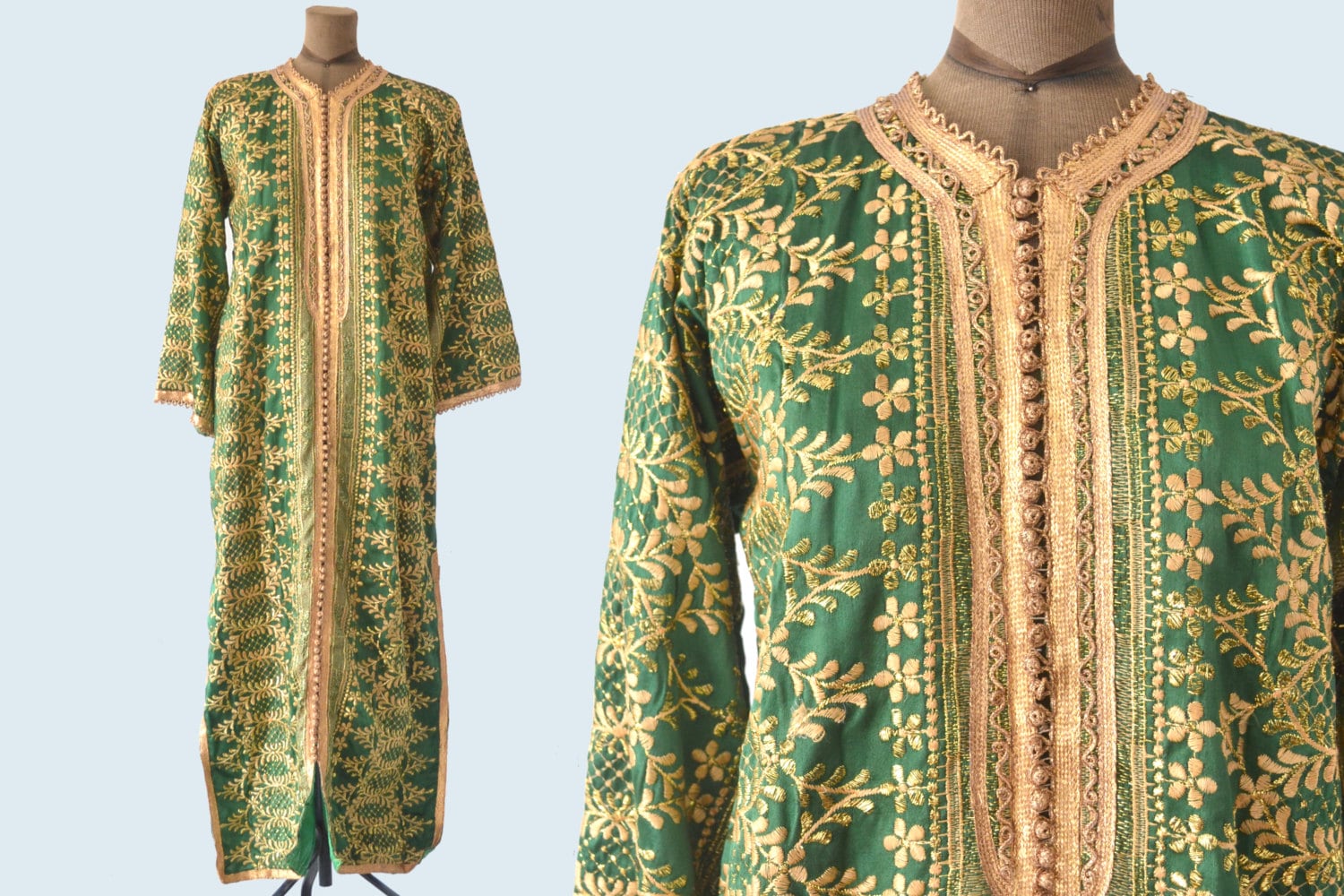 Green and Gold Ethinic Silk Robe Size L - Etsy UK
