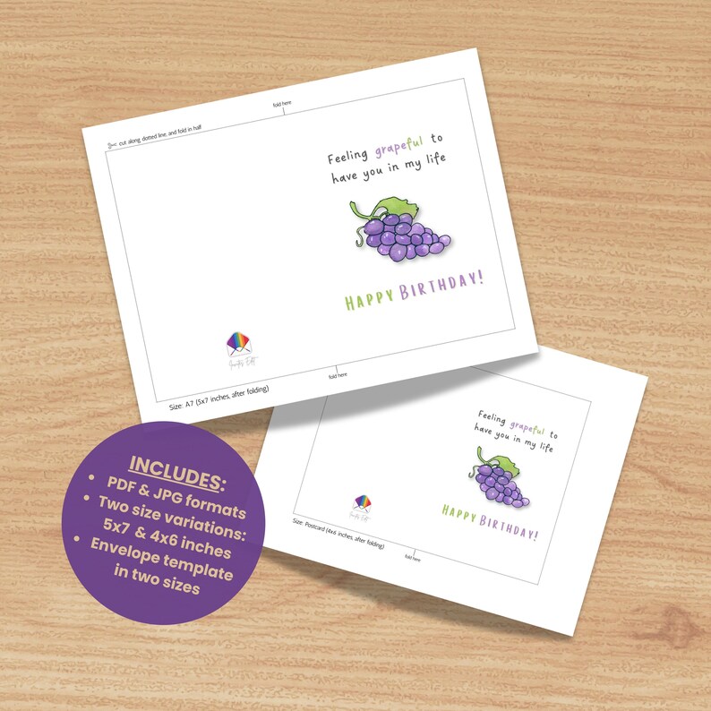 Feeling Grape-ful Birthday Card – Printable Watercolor Card | Cute ...