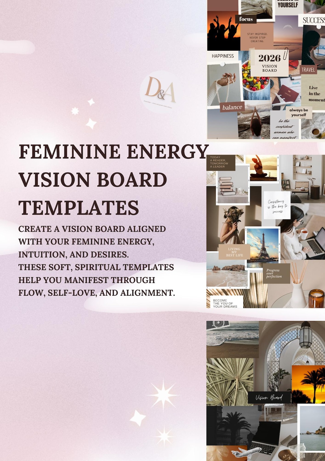 Feminine Energy Vision Board Template | Manifestation Printable (canva ...