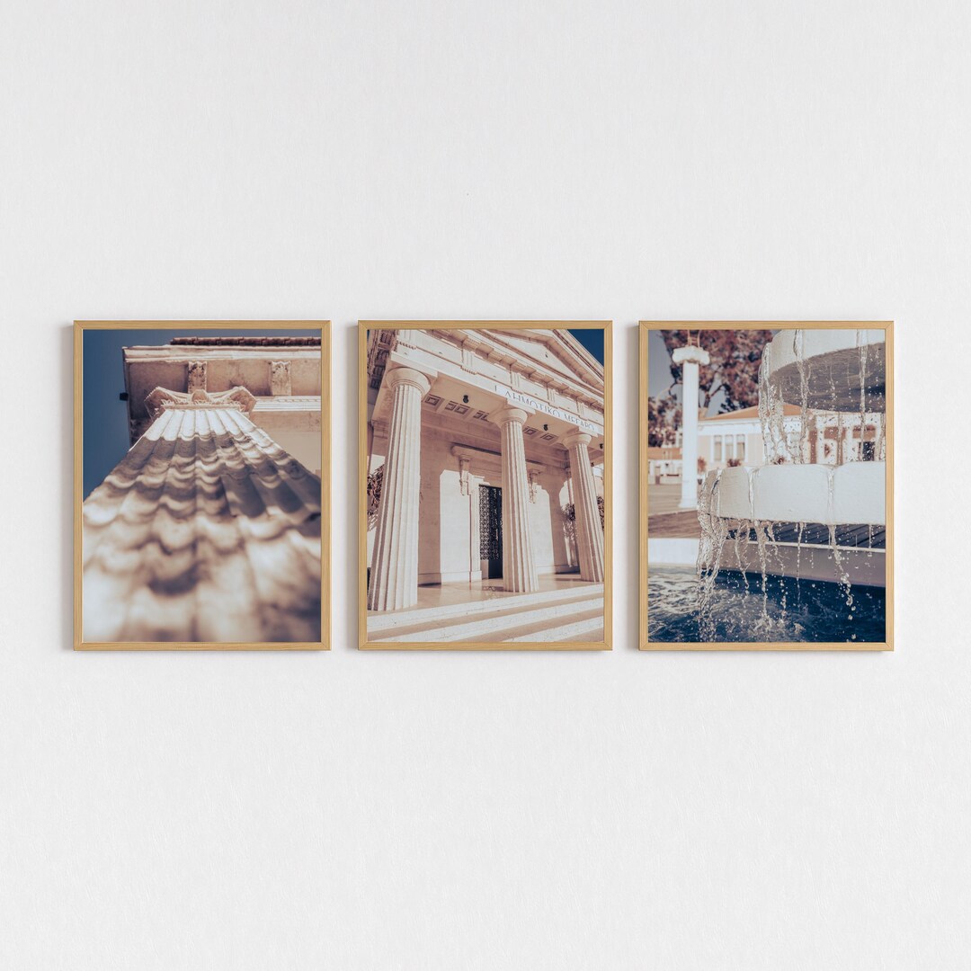 Classical Architecture Triptych – Greek Columns & Fountain Wall Art Set ...