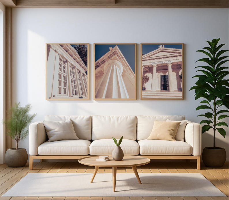 Neoclassical Architecture Triptych: Greek Column Facade Art Prints ...