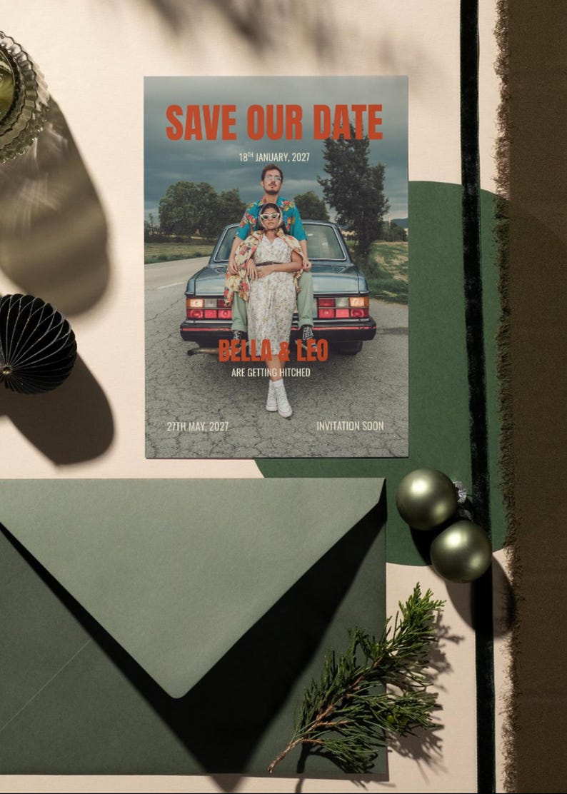 Retro Save the Date Template | Vintage-inspired Wedding Card | Groovy ...