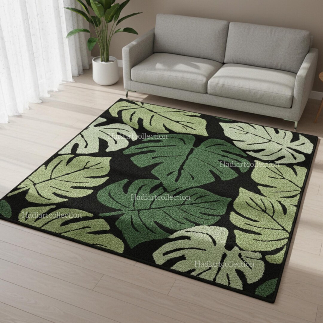 Hand-tufted Area Rug | Monstera Leaf Design, Plush Wool - Etsy