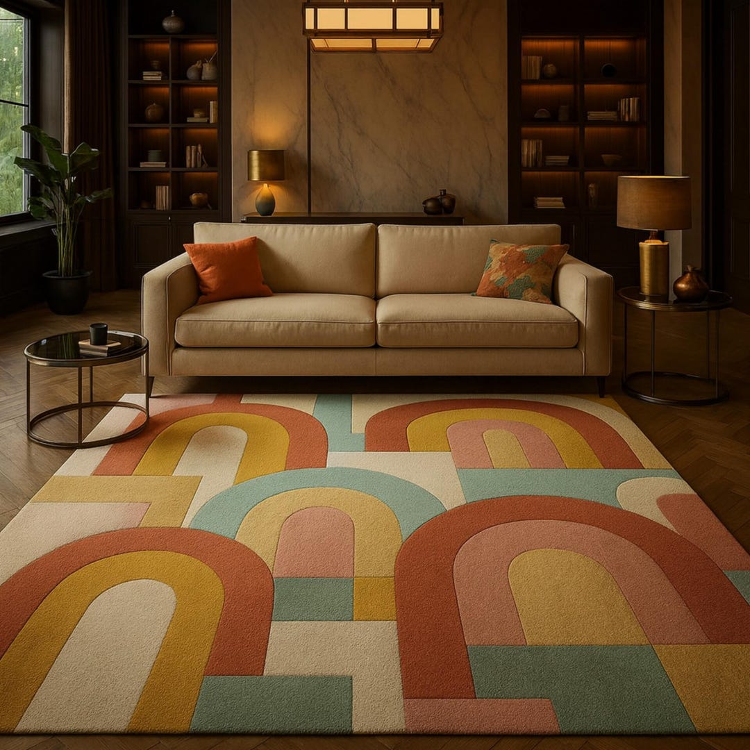 Retro Geometric Arch Rug | Modern Colorful Hand-tufted Carpet | Mid ...