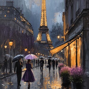 Eiffel Tower Wall Art Set | Paris Street Scene | Romantic Paris Evening ...