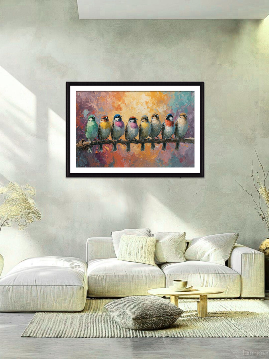 Sparrow Painting, Colorful Sparrows Wall Art, Semi Abstract Bird ...