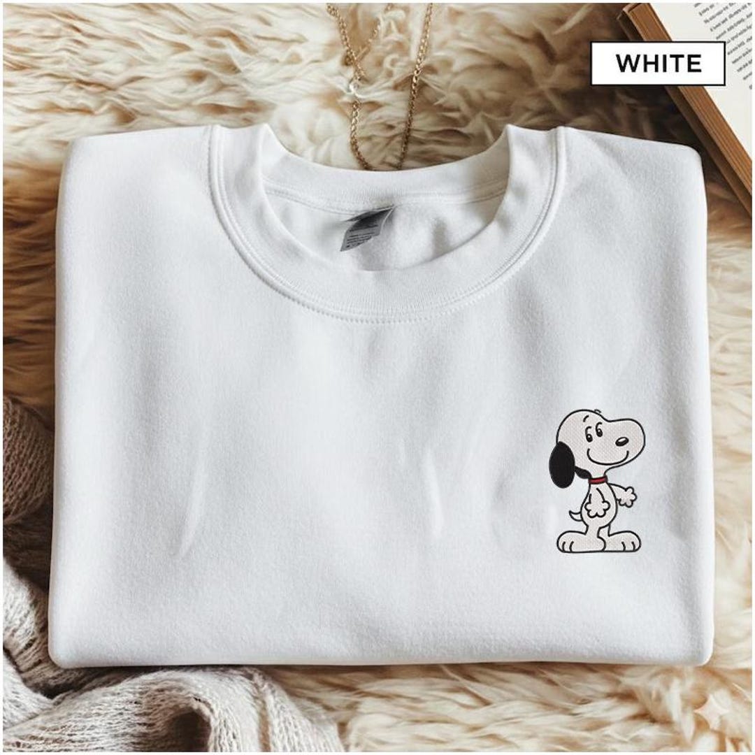 Snoopy Embroidered Shirt, Cute Snoopy Small Chest Embroidery Tee ...
