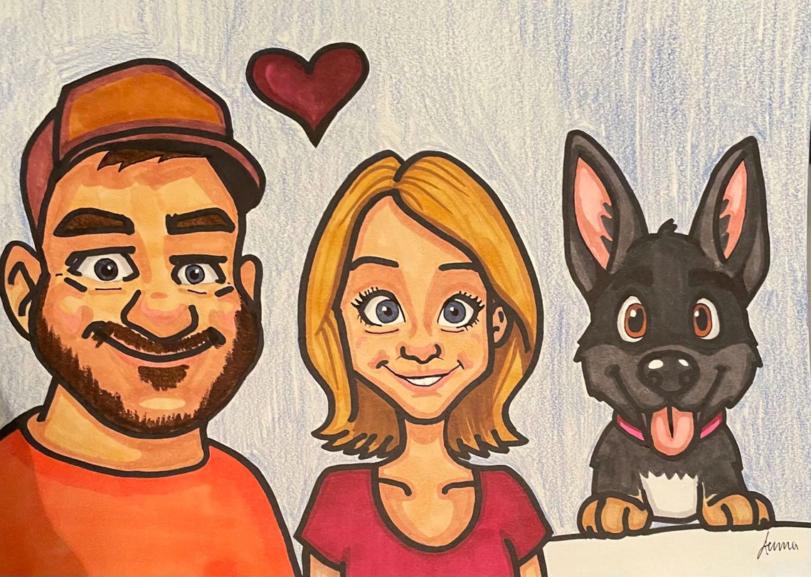 Custom Caricature Paper Drawing – Hand-drawn Cartoon Portrait of Pet or ...