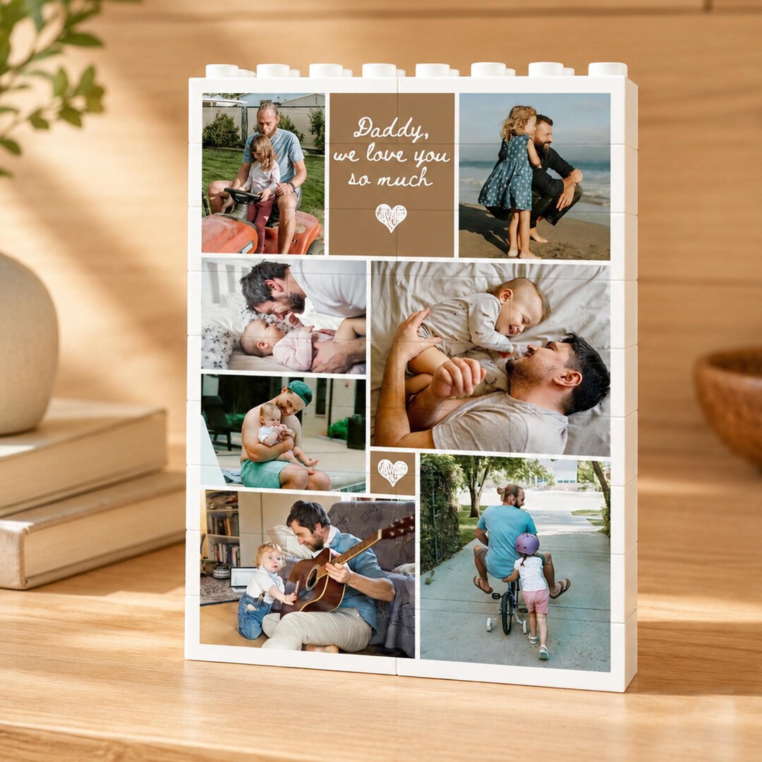 Custom Photo Collage Dad and Kids Building Blocks, Best Dad Gift ...