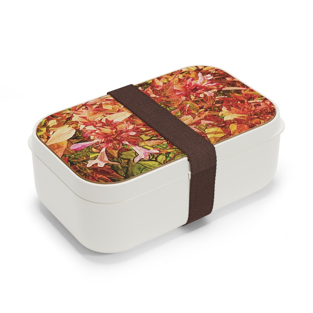 Floral Bento Lunch Box With Wooden Lid, Dividers & Cutlery - Etsy
