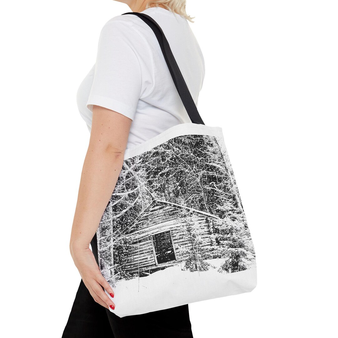 Grayscale Hay Barn Tote Bag: Finnish Rustic Design, Durable Polyester ...