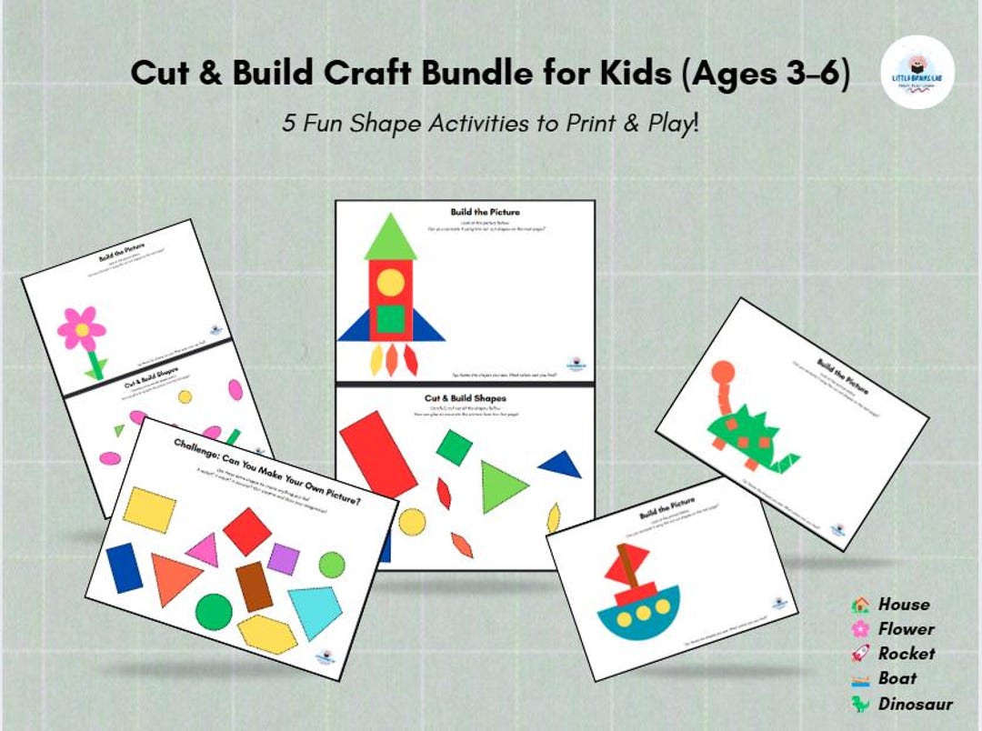 Cut & Build Shape Craft Bundle – 5 Printable Activities for ...