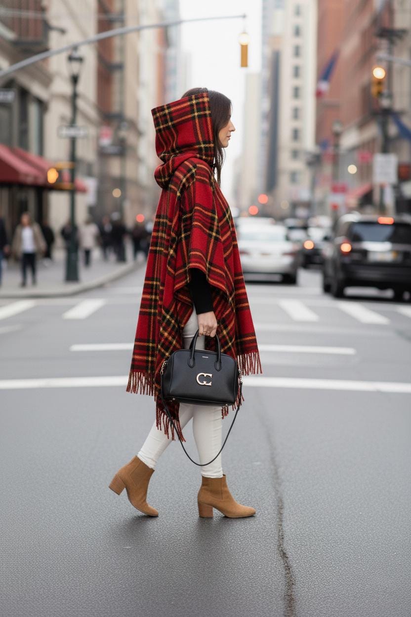 Highland Hoodie Ruana Tartan Shawl Plaid Cape Ladies Wrap With Fringe ...