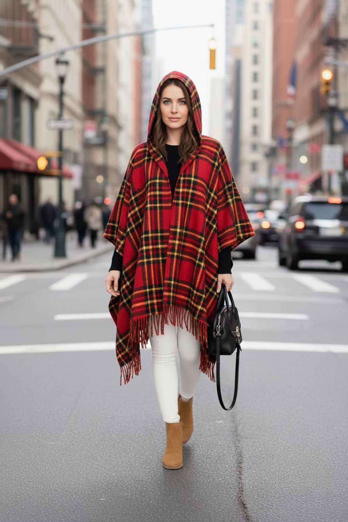 Highland Hoodie Ruana Tartan Shawl Plaid Cape Ladies Wrap With Fringe ...