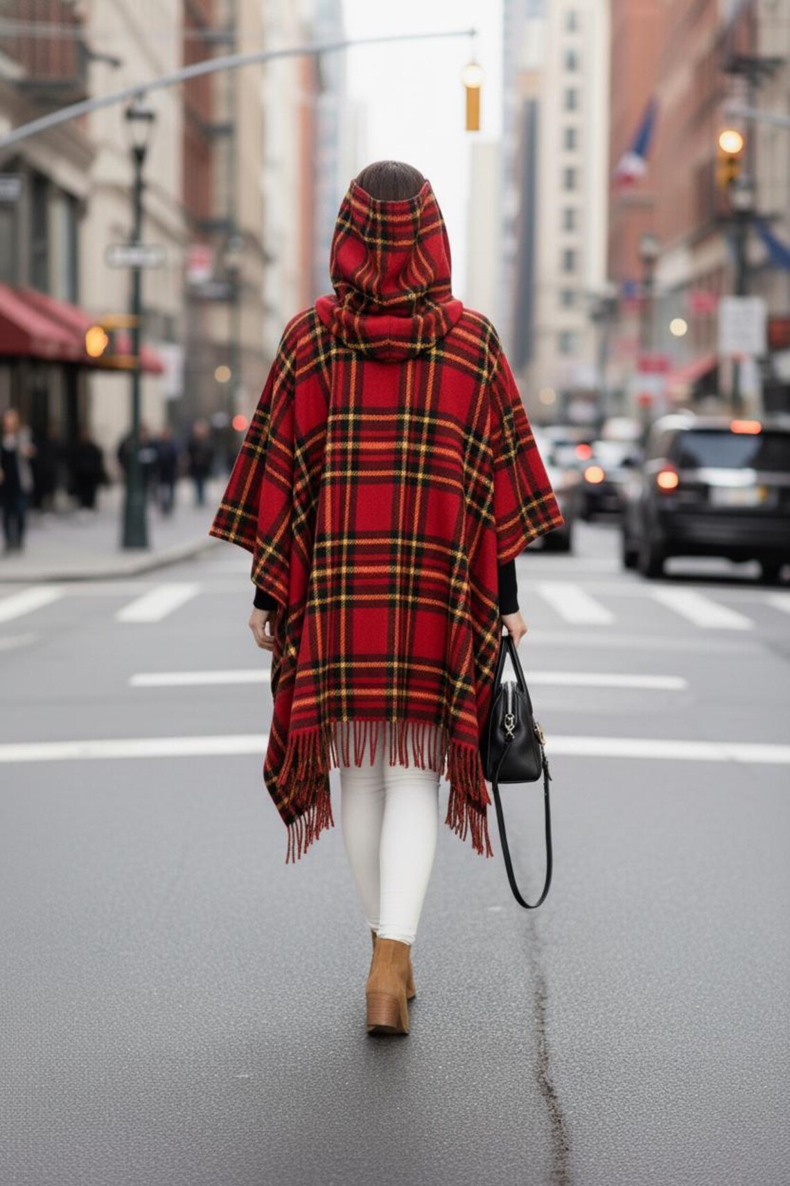 Highland Hoodie Ruana Tartan Shawl Plaid Cape Ladies Wrap With Fringe ...