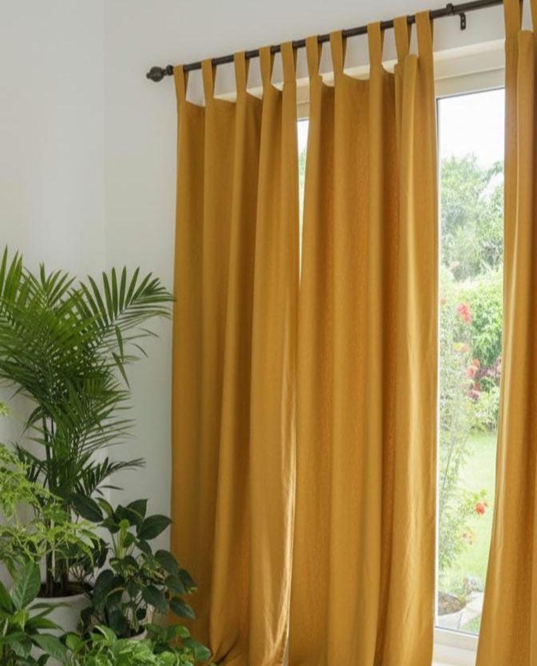 Mustard Yellow Cotton Curtains: Minimalist Tab Top Drapes, Neutral ...