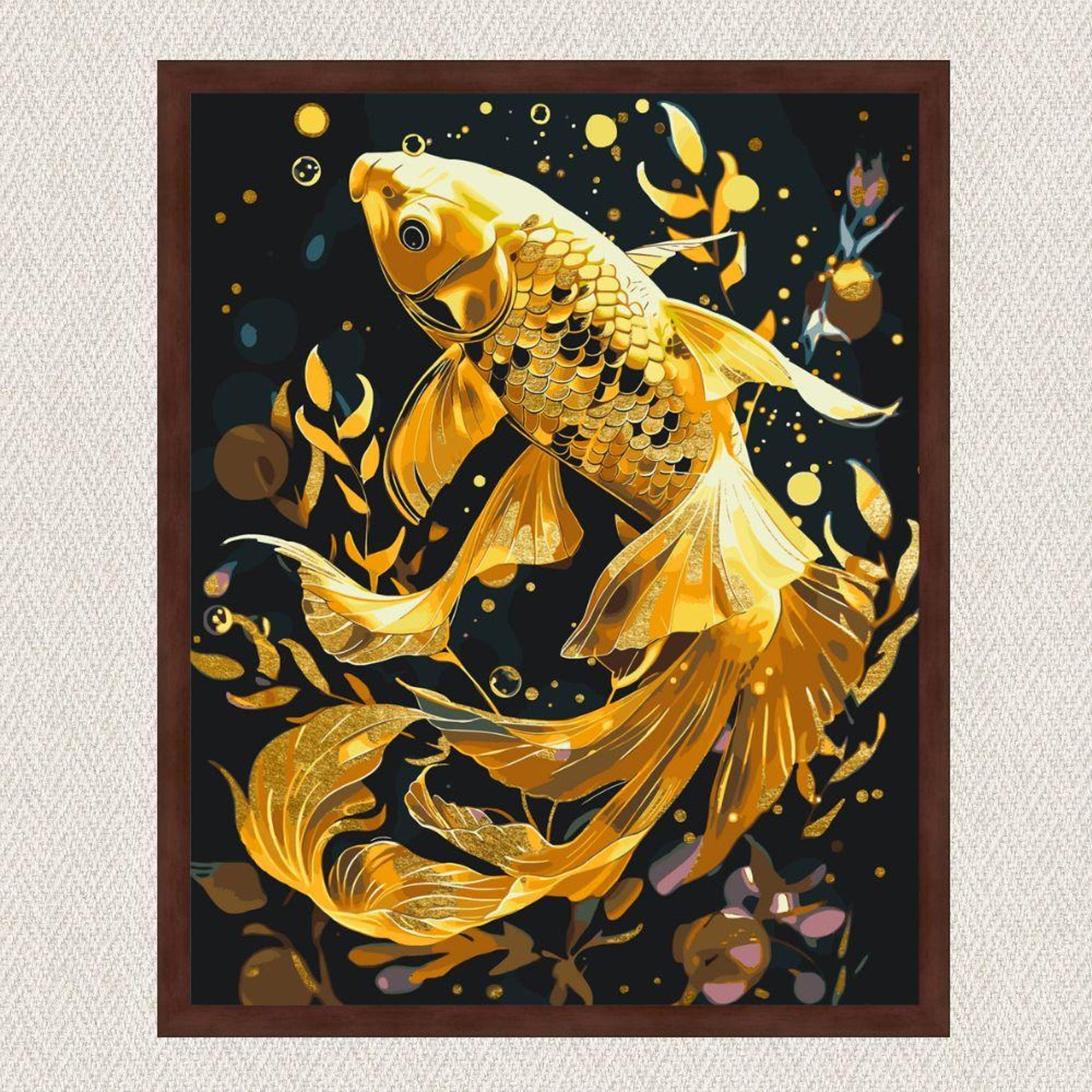 Goldfish Paint by Numbers Kit With Metallic Paints, DIY Canvas Wall ...