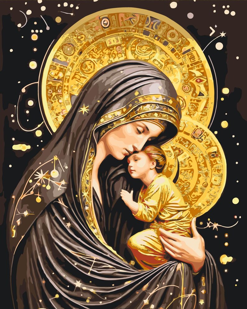 Paint by Numbers Religious Icons With Metallic Paints, Virgin Mary With ...