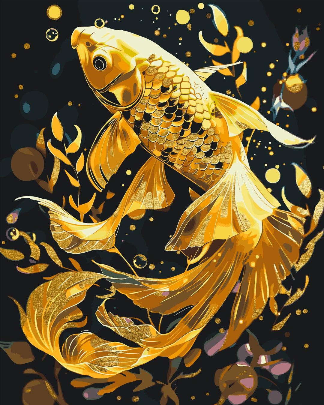 Goldfish Paint by Numbers Kit With Metallic Paints, DIY Canvas Wall ...