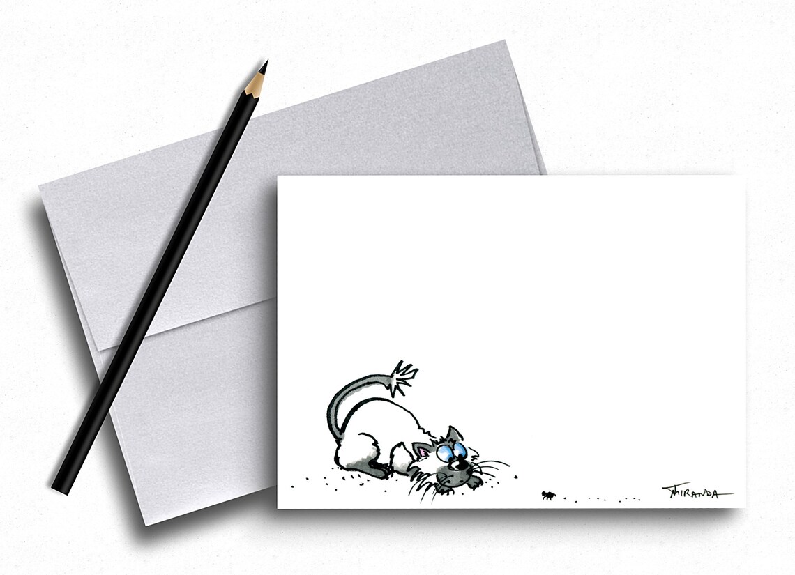 Funny Cat Notes Cat Note Cards Siamese Cat Art - Etsy