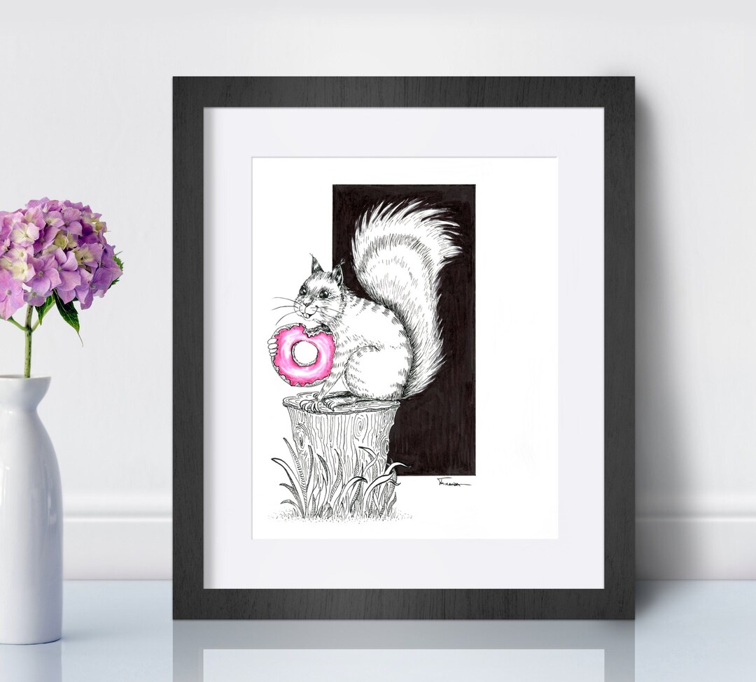 Cute Pen and Ink Squirrel Illustration Print. Woodland Creature Art ...