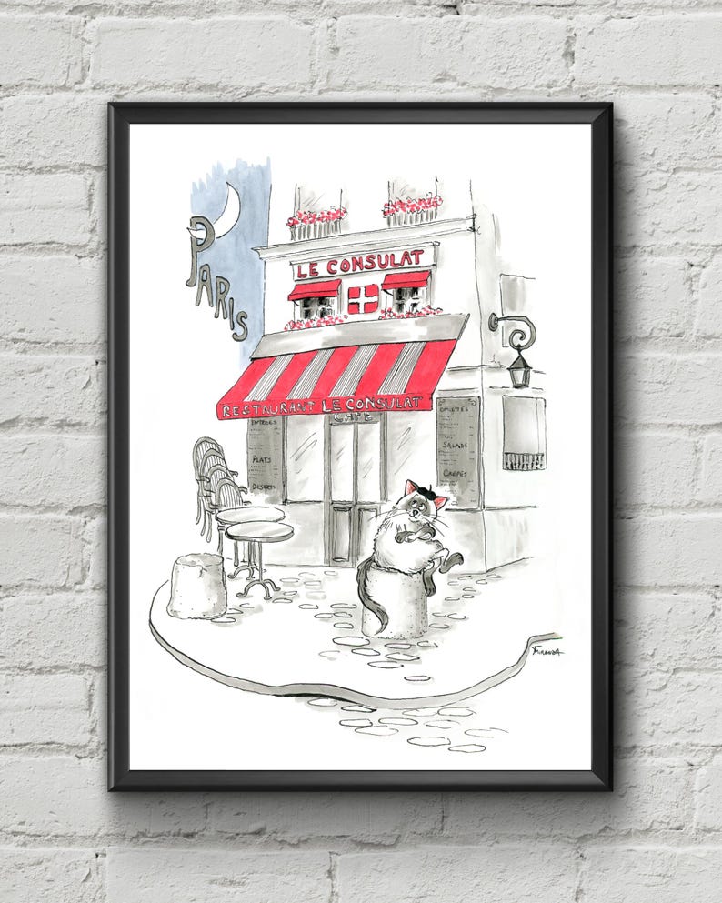 Whimsical French Siamese Cat Print for Cat Lovers. Modern Cat Art Print ...