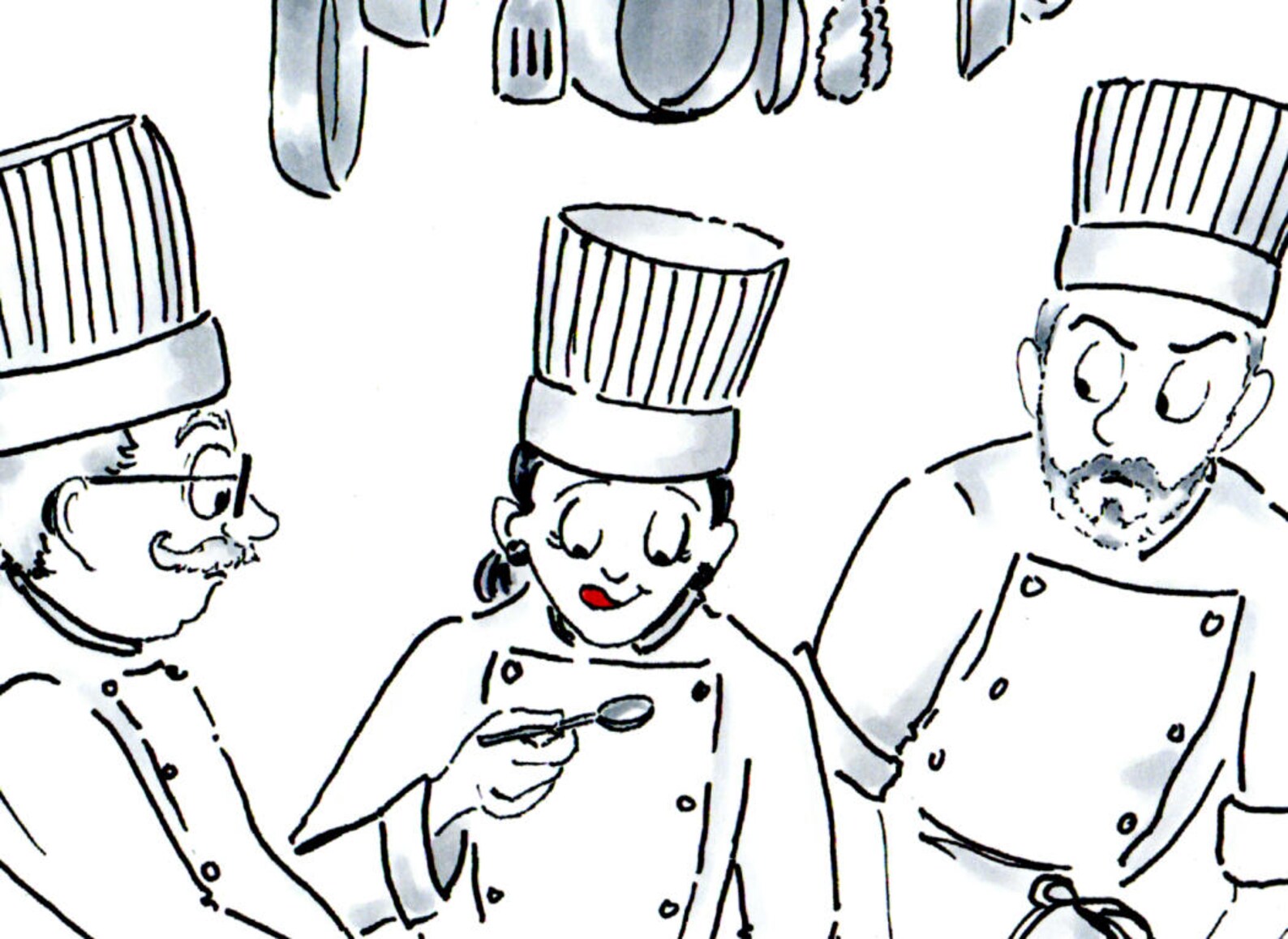 Funny Chef Art Cartoon Print for Chefs and Food Lovers. Three Chefs ...