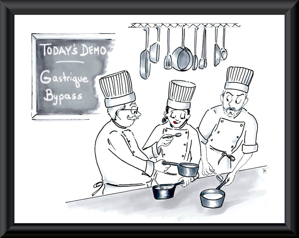 Funny Chef Art Cartoon Print for Chefs and Food Lovers. Three Chefs ...