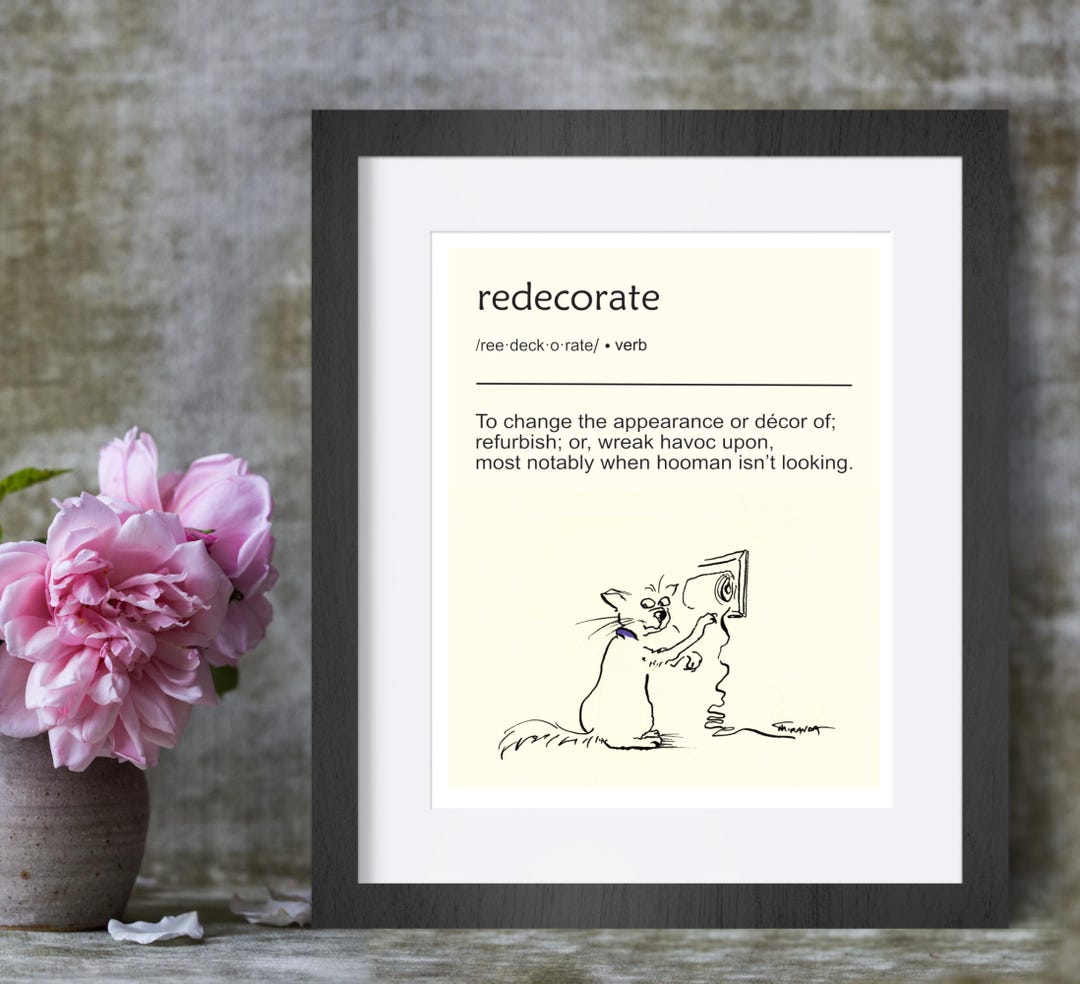 Funny Cat Line Art Print: Redecorate Definition, Bathroom Wall Decor - Etsy
