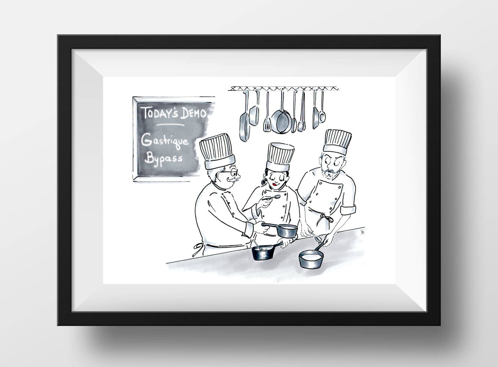Funny Chef Art Cartoon Print for Chefs and Food Lovers. Three Chefs ...