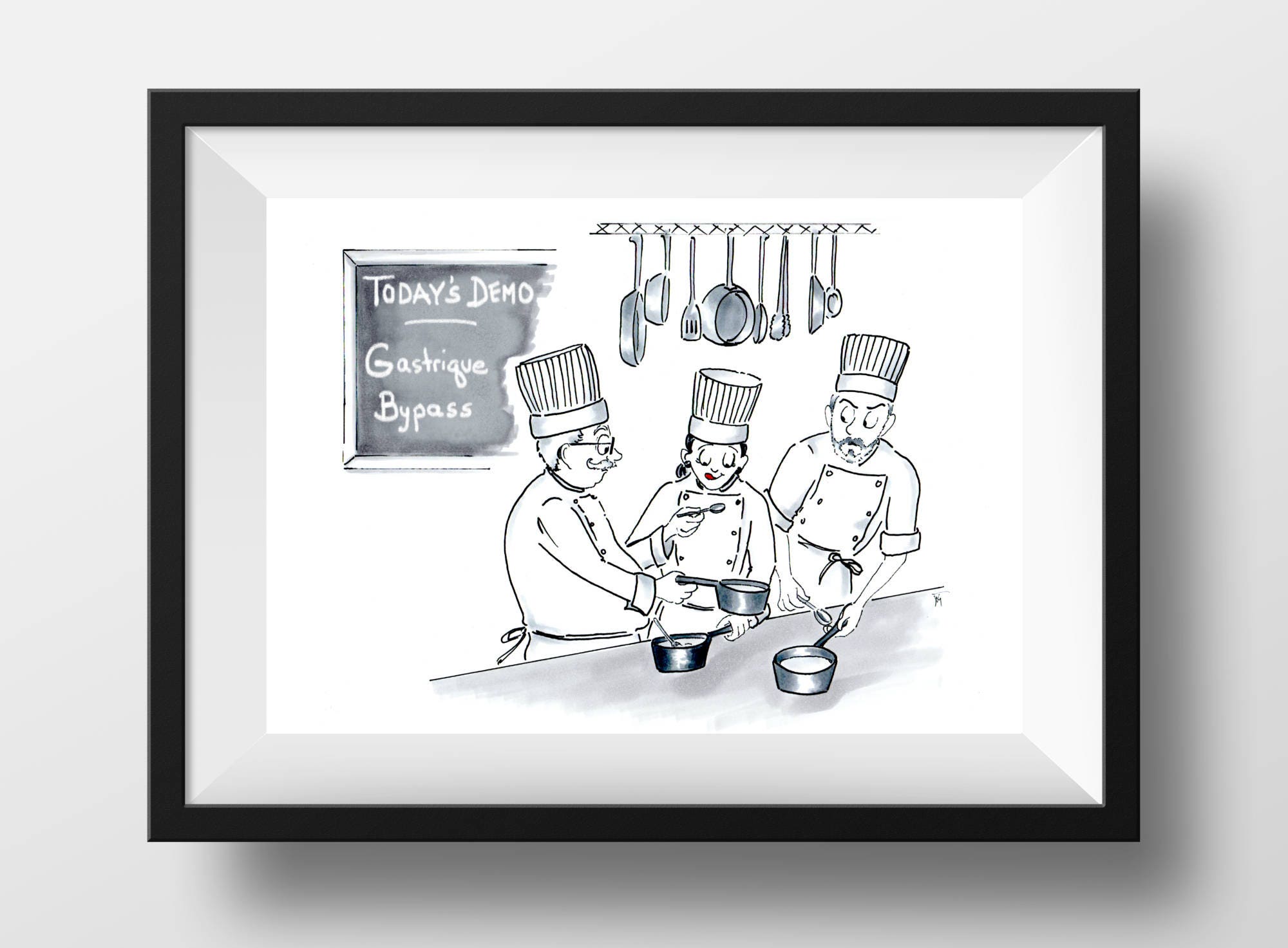 Funny Chef Art Cartoon Print for Chefs and Food Lovers. Three Chefs ...