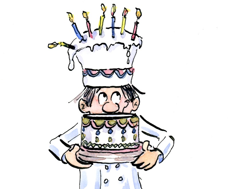 Whimsical Cartoon Chef Carrying a Birthday Cake. Happy Birthday Chef ...