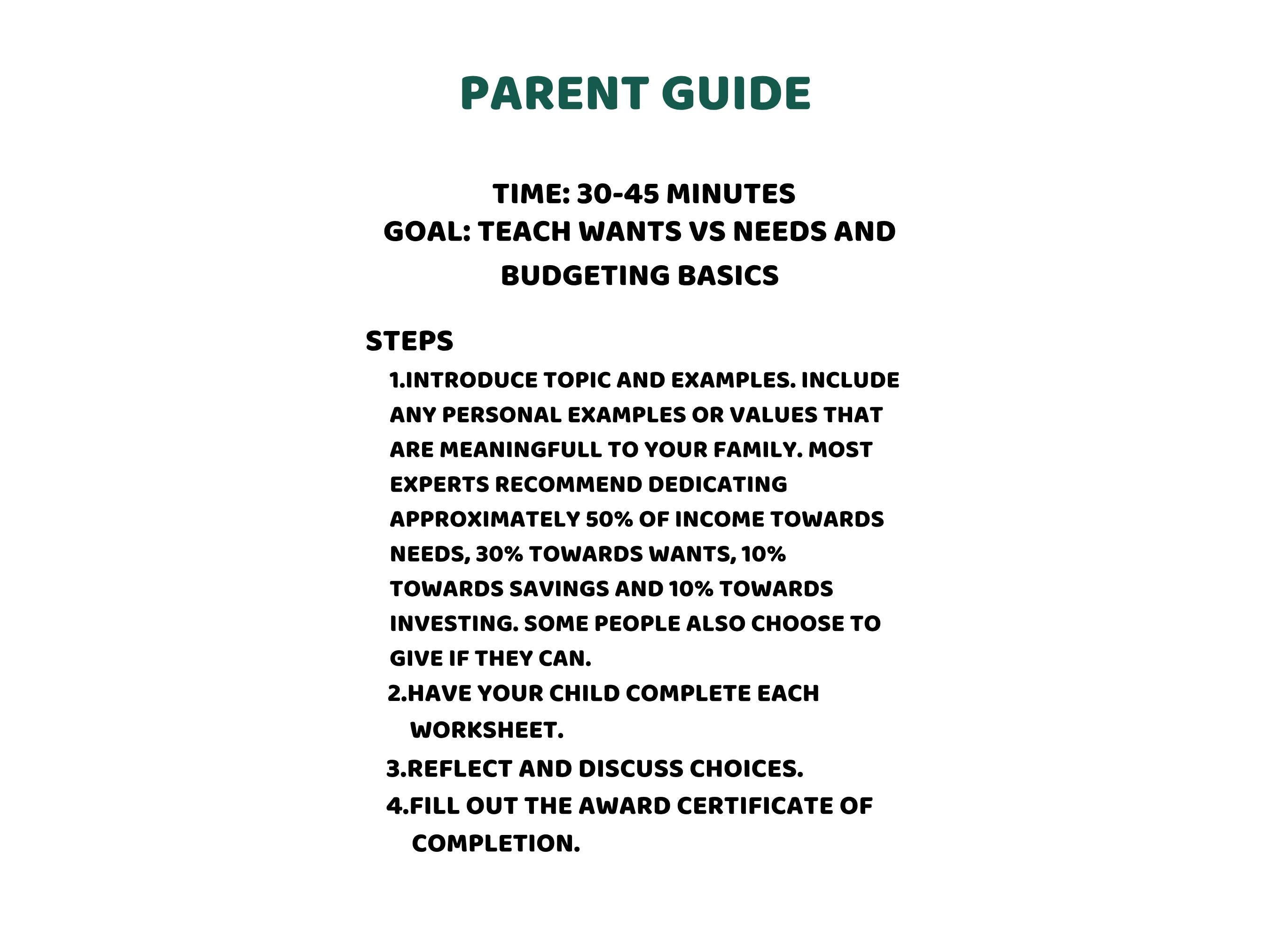 Money Skills for Kids|budgeting Workbook|needs Vs Wants, Spending ...