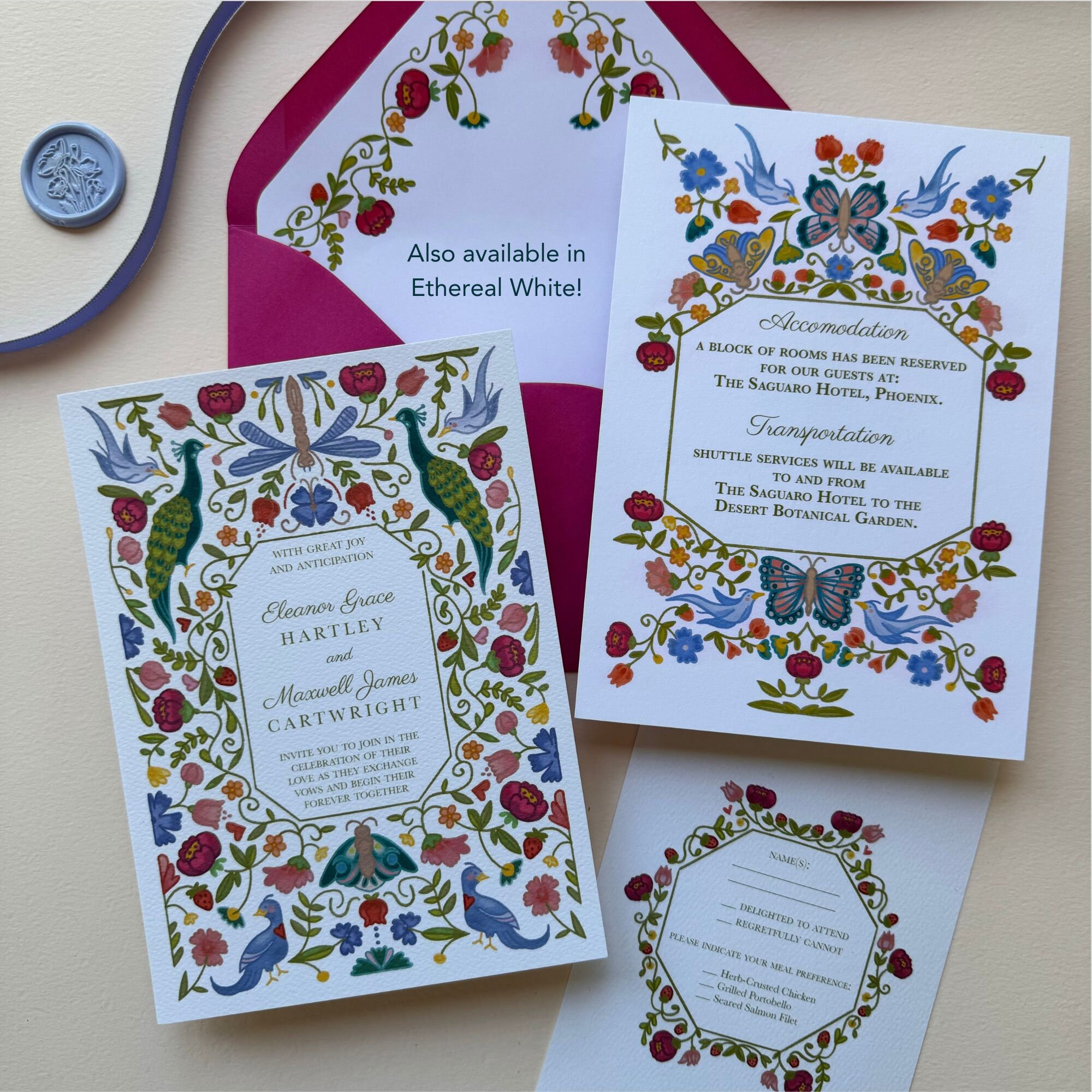 Garden Party Invitation Suite, Blue Illustrated Cards Personalized ...