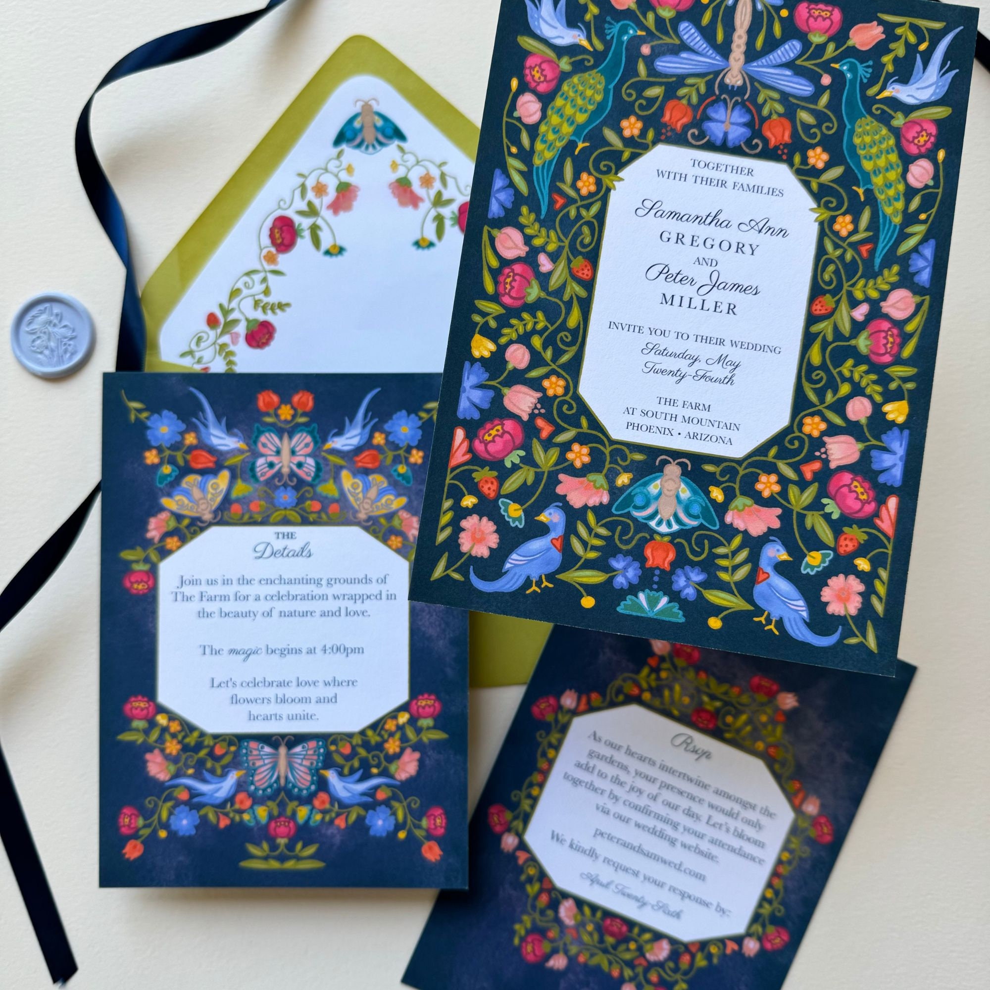 Garden Party Invitation Suite, Blue Illustrated Cards Personalized ...