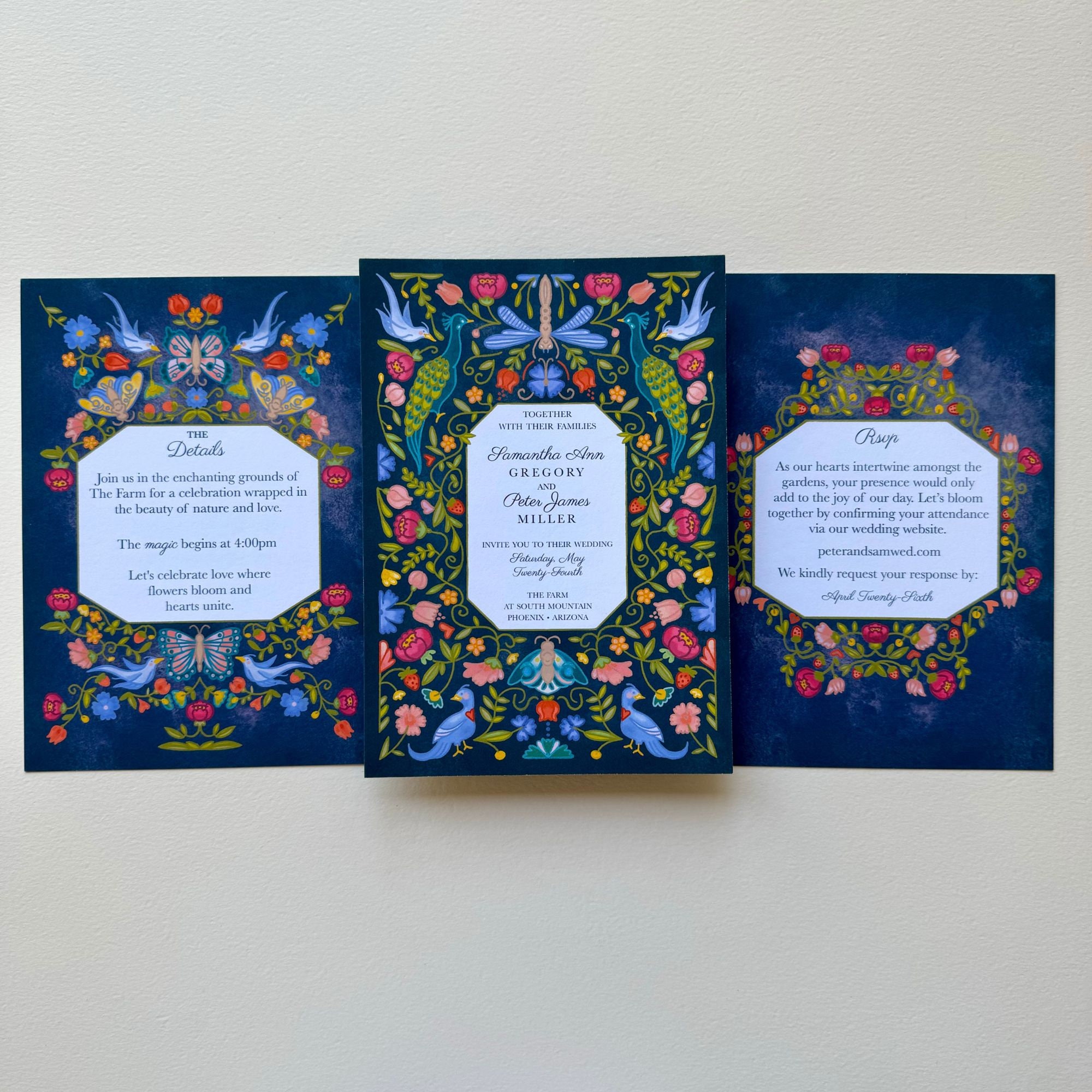 Garden Party Invitation Suite, Blue Illustrated Cards Personalized ...
