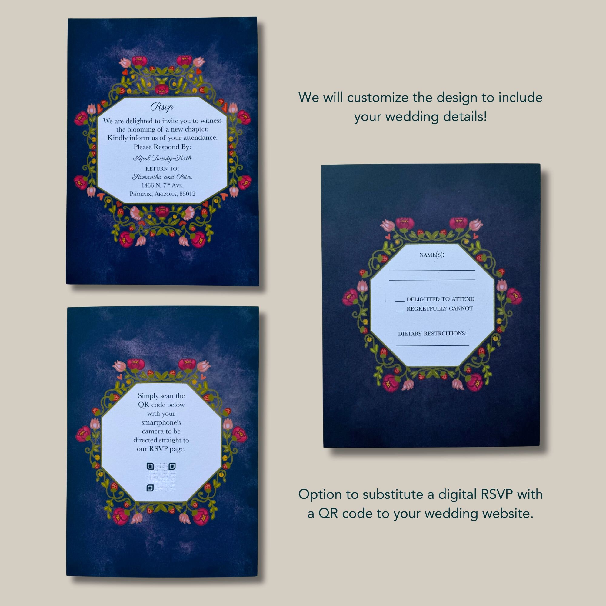 Garden Party Invitation Suite, Blue Illustrated Cards Personalized ...